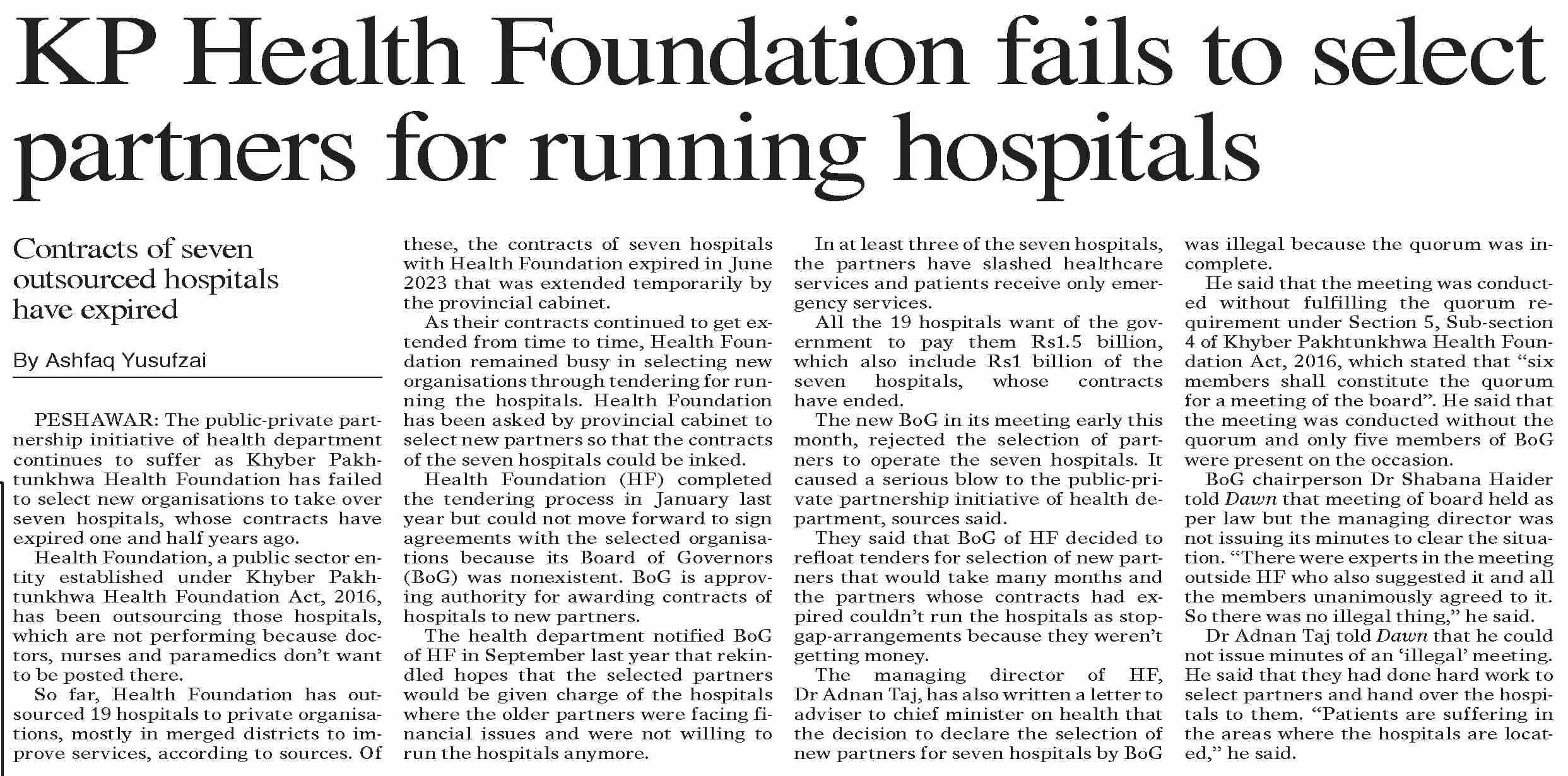 Dawn-ePaper | Jan 31, 2025 | KP Health Foundation fails to select ...