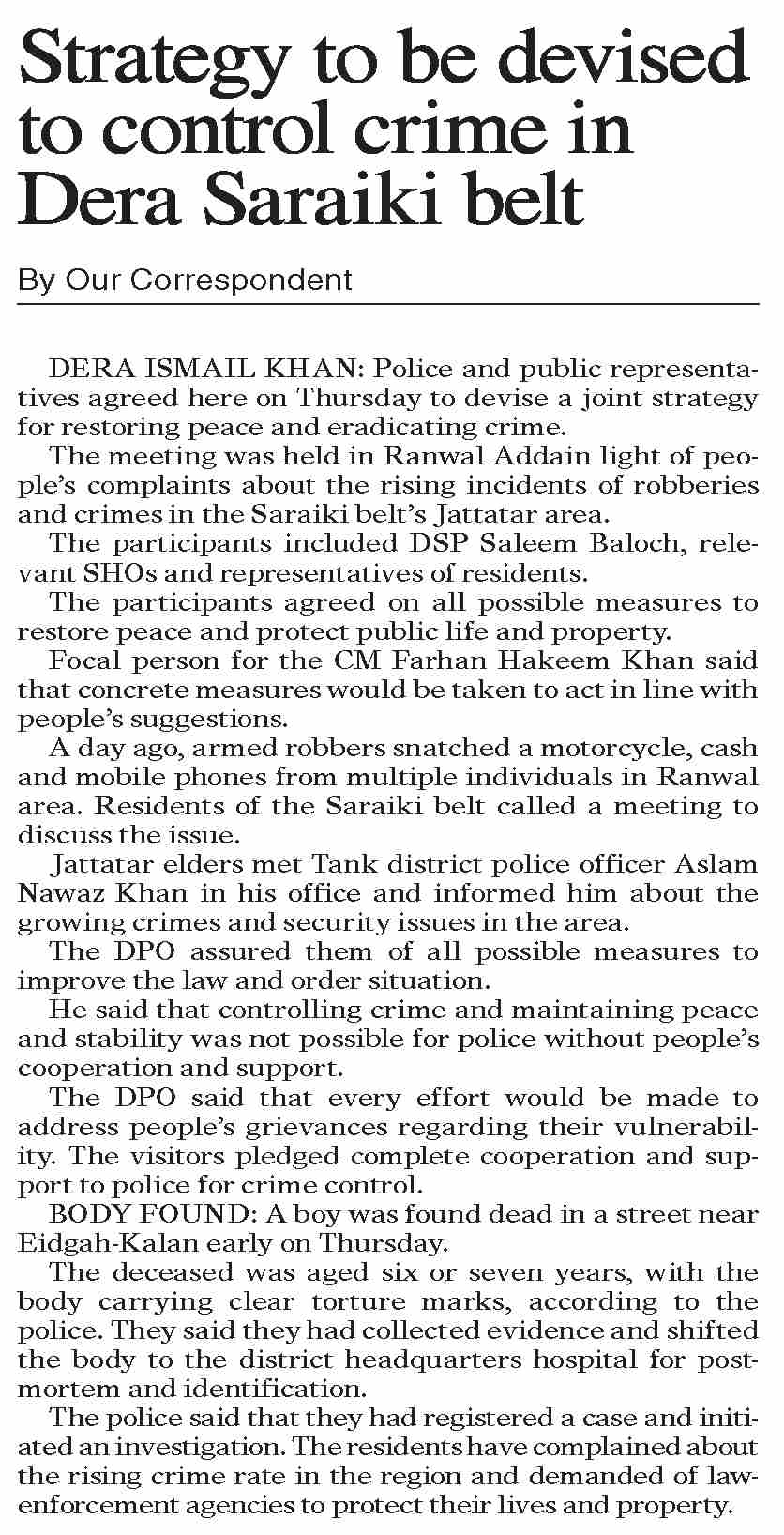 Dawn-ePaper | Mar 21, 2025 | Strategy to be devised to control crime in ...