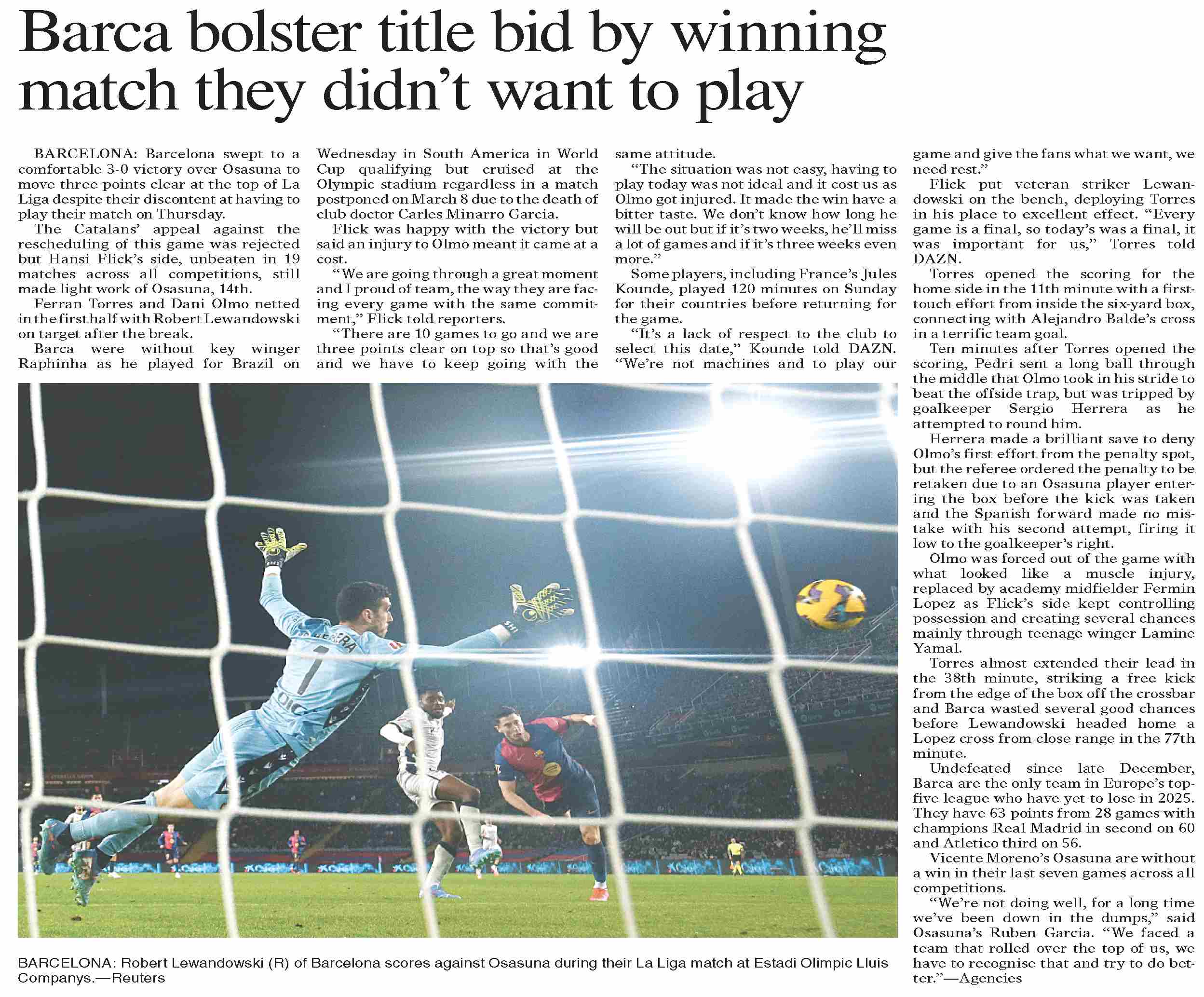 Dawn-ePaper | Mar 29, 2025 | Barca bolster title bid by winning match they didn`t want to play