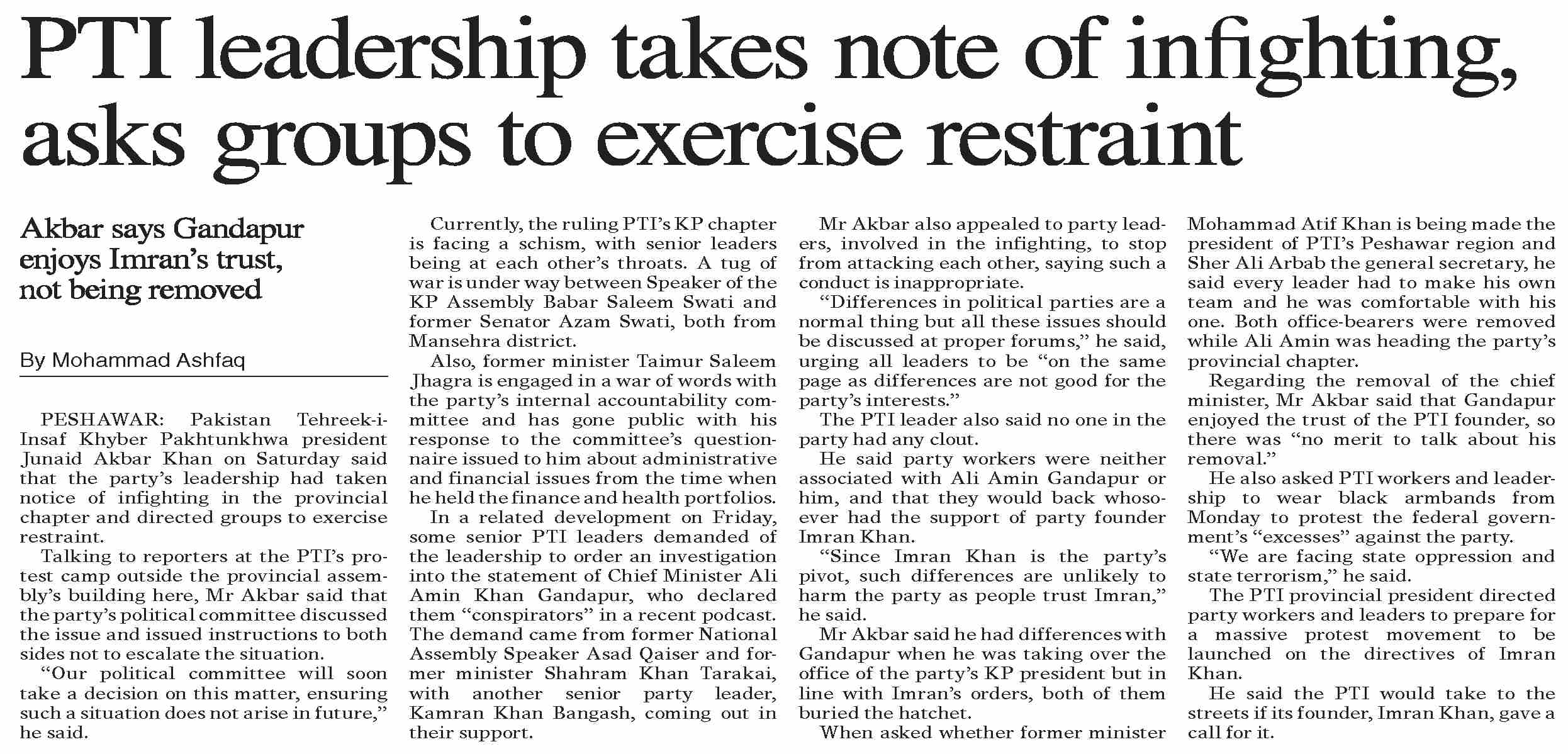 Dawn-ePaper | Apr 06, 2025 | PTI leadership takes note of infighting ...