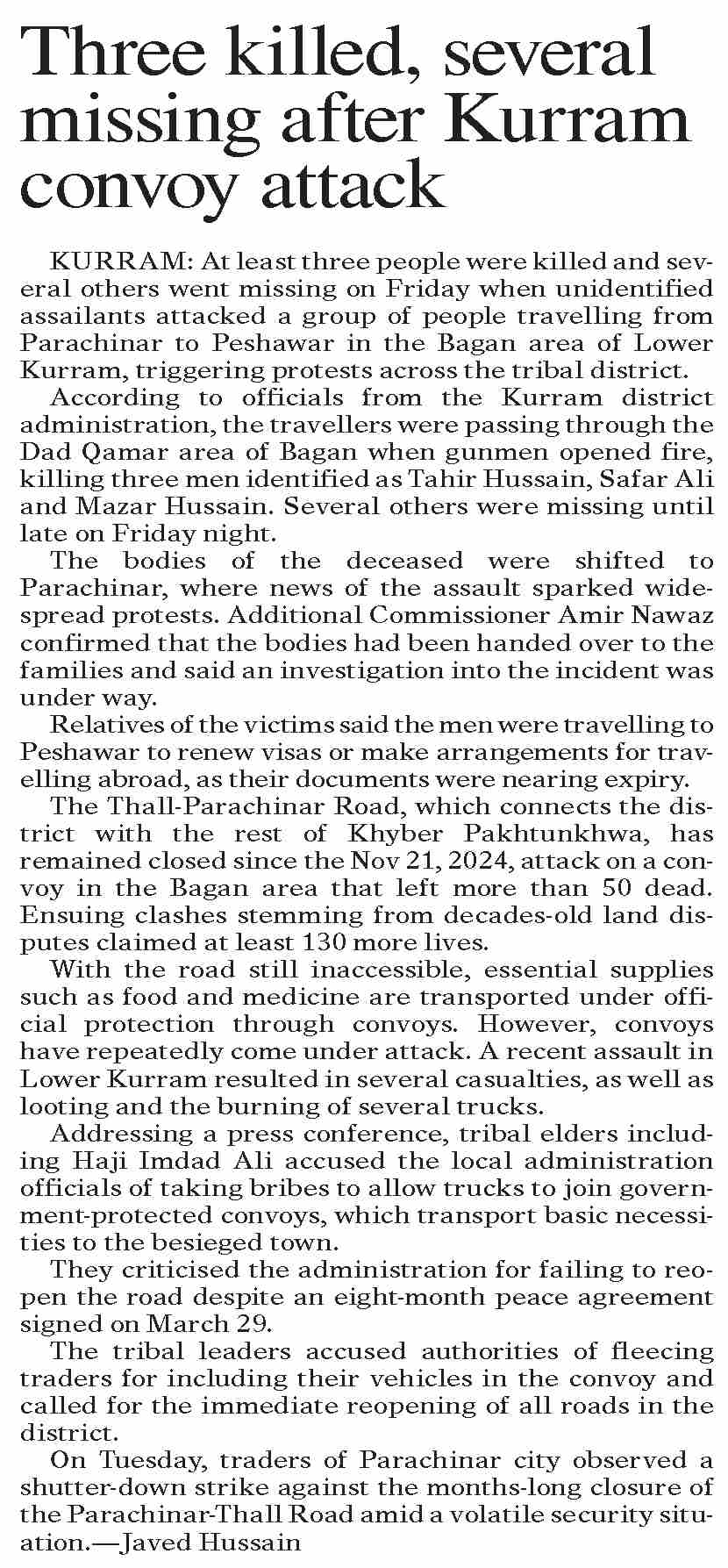 Dawn-ePaper | Apr 19, 2025 | Three killed, several missing after Kurram ...