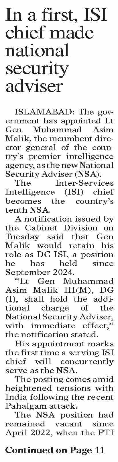 Dawn-ePaper | May 01, 2025 | In a first, ISI chief made national ...