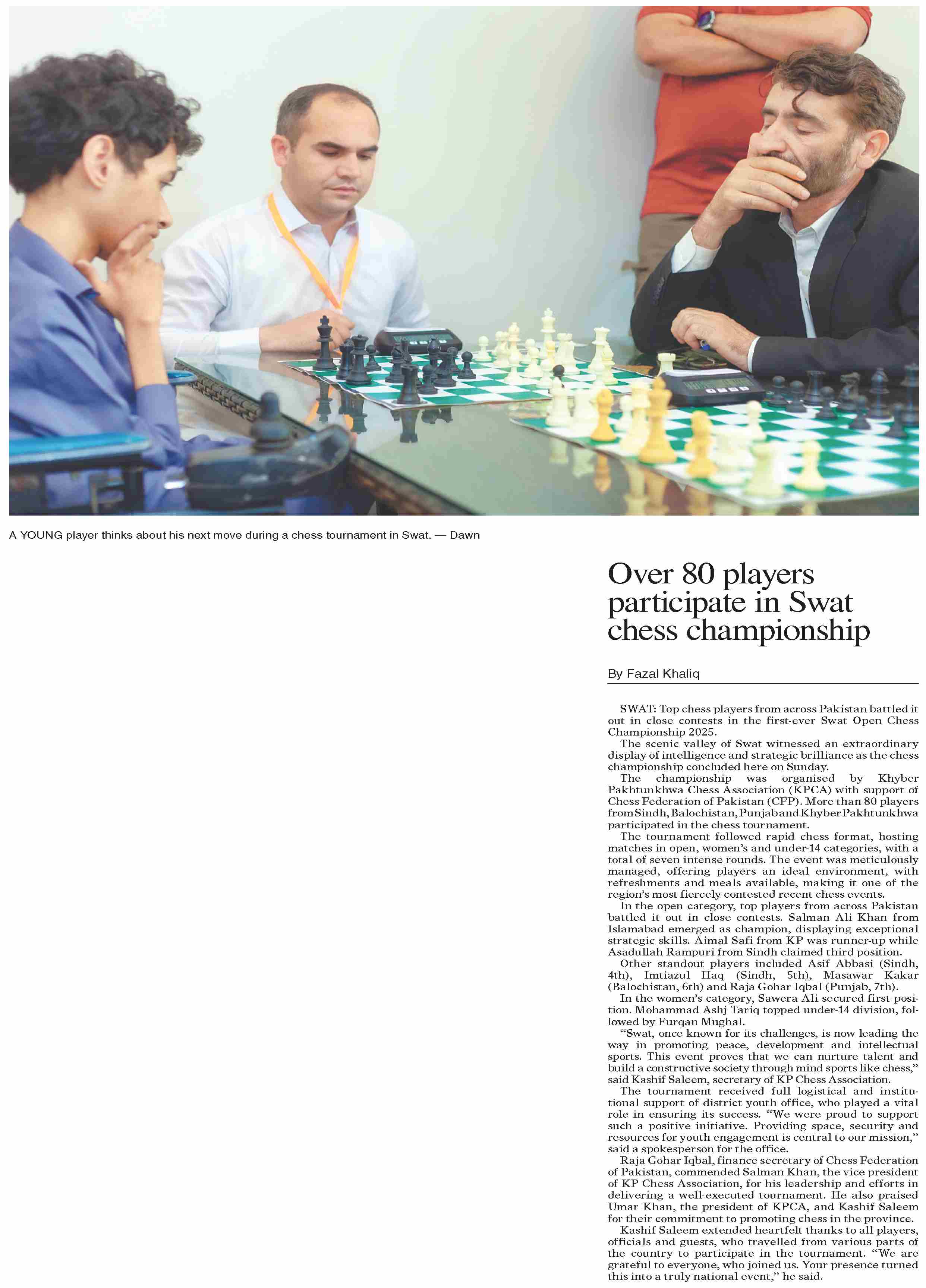 Dawn-ePaper | May 05, 2025 | Over 80 players participate in Swat chess ...