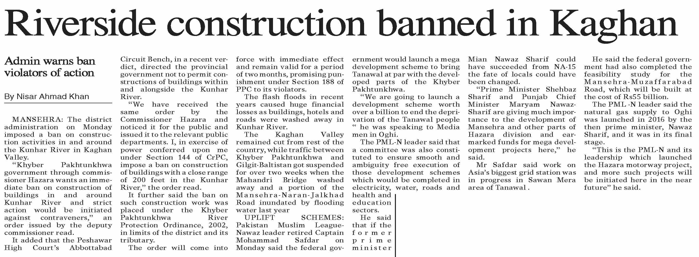 Dawn-ePaper | May 06, 2025 | Riverside construction banned in Kaghan