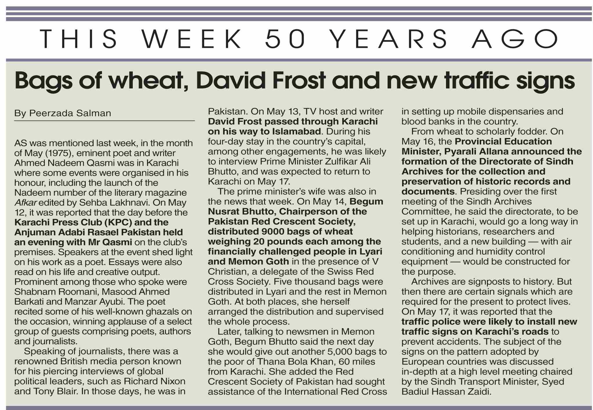 Dawn-ePaper | May 12, 2025 | Bags of wheat, David Frost and new traffic ...