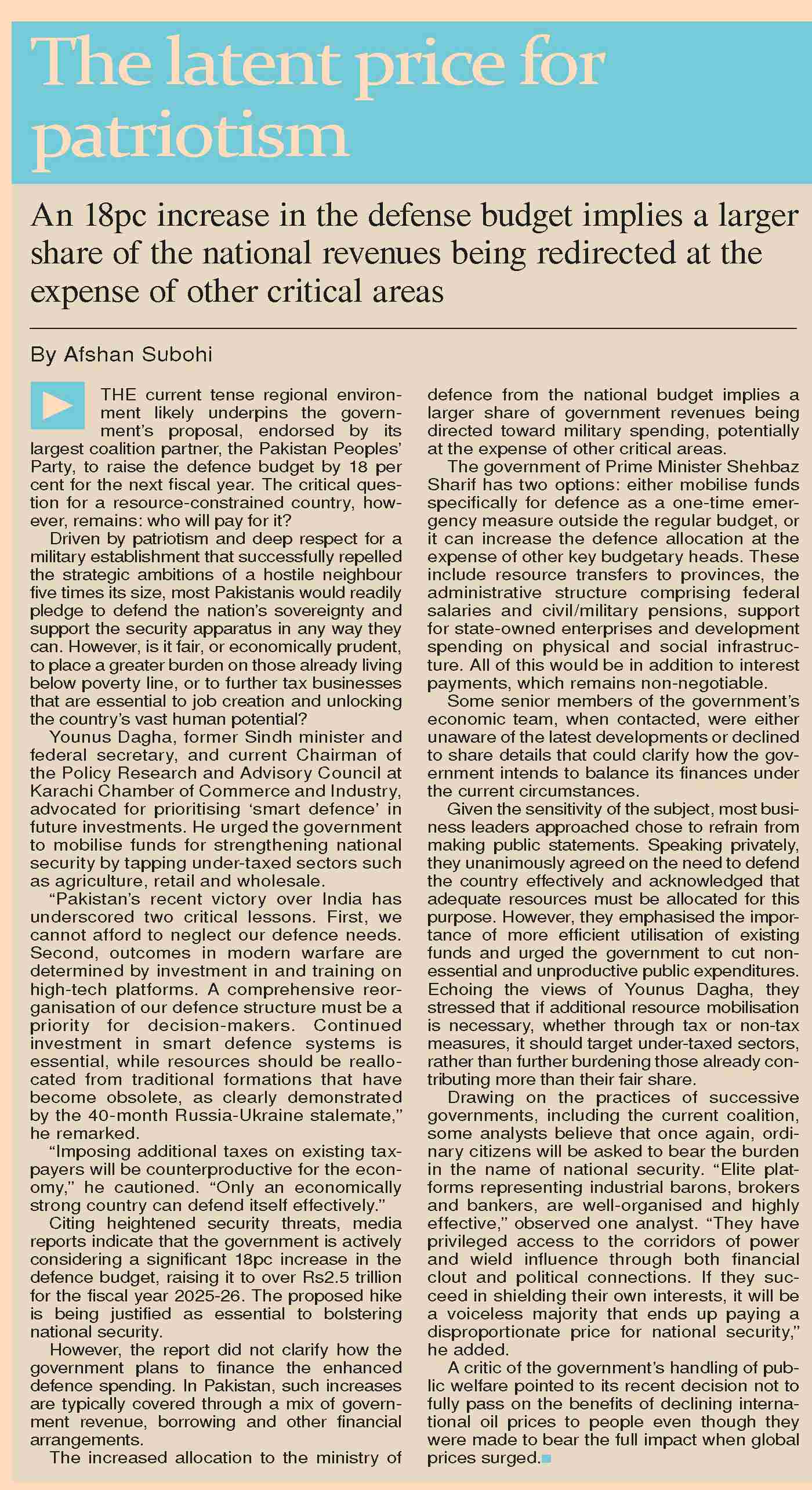 Dawn-ePaper | May 19, 2025 | The latent price for patriotism