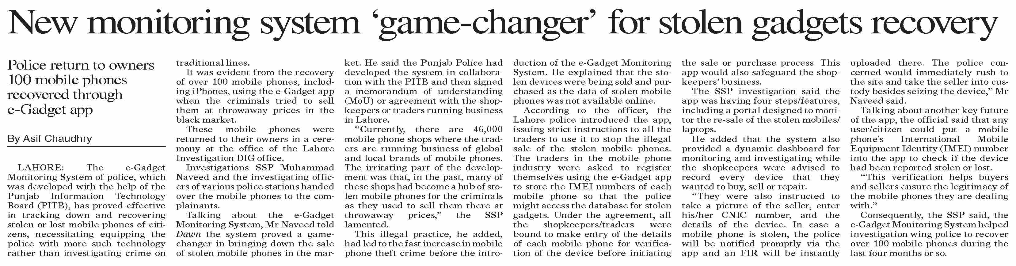 Dawn-ePaper | May 20, 2025 | New monitoring system `game-changer` for ...