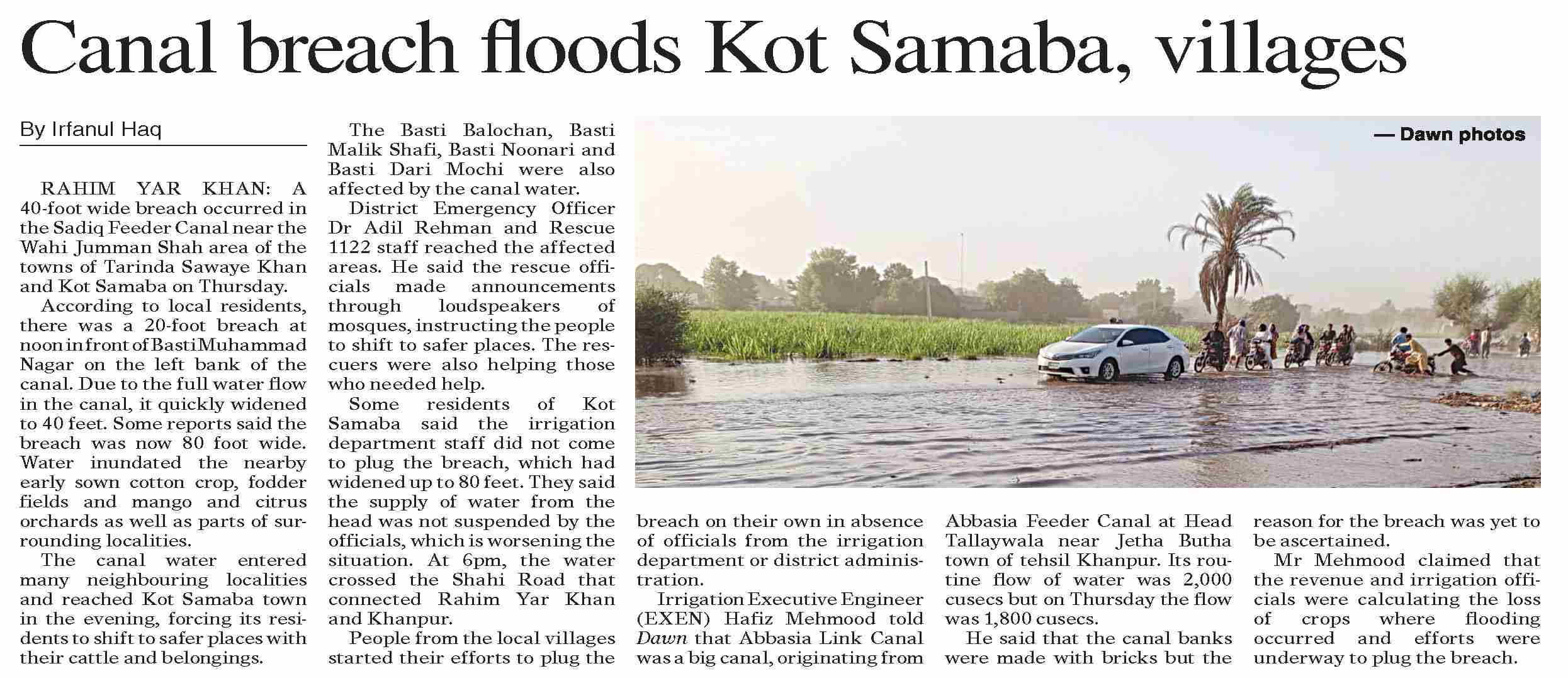 Dawn-ePaper | May 23, 2025 | Canal breach floods Kot Samaba, villages