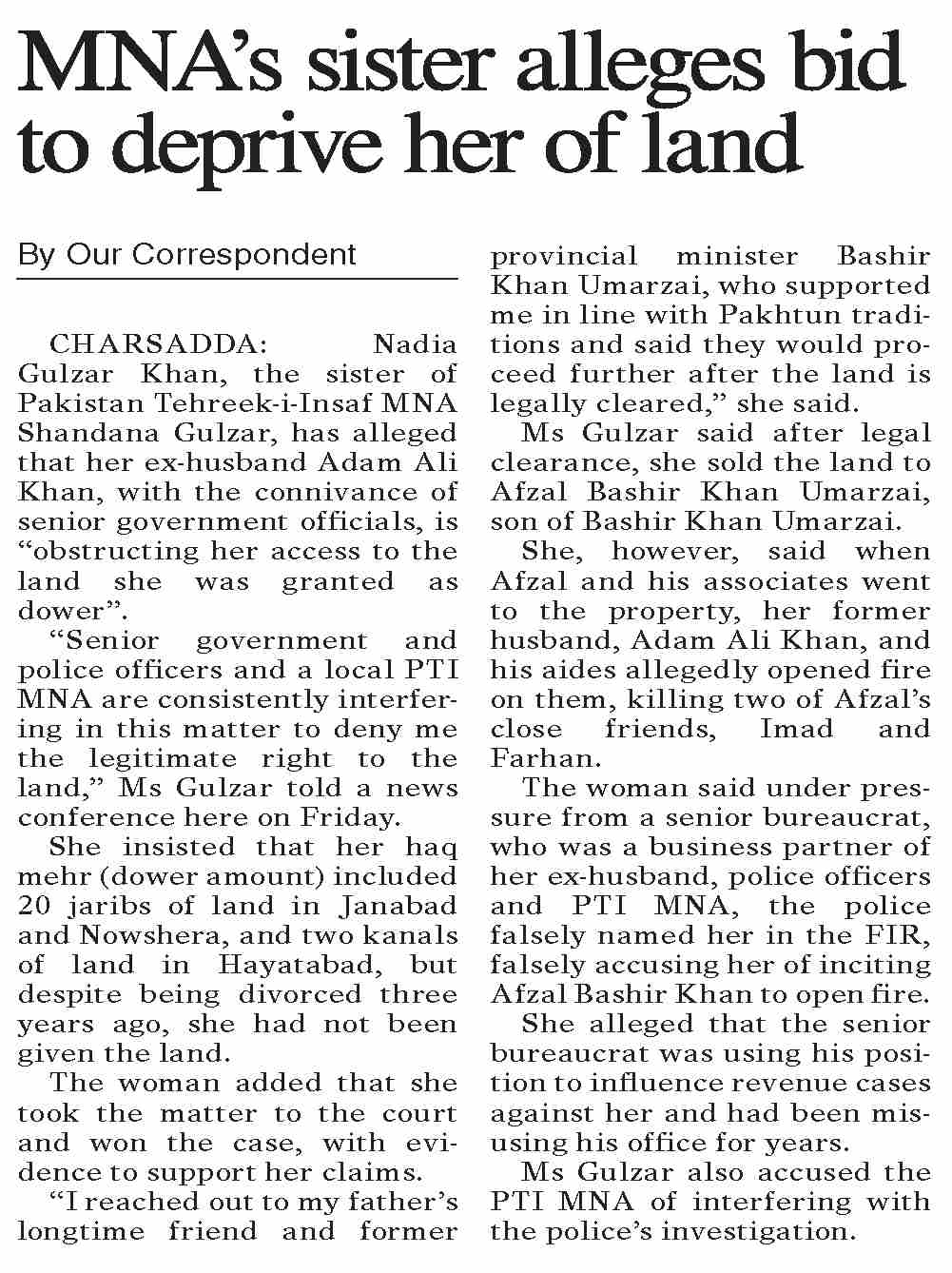 Dawn-ePaper | May 24, 2025 | MNA`s sister alleges bid to deprive her of ...