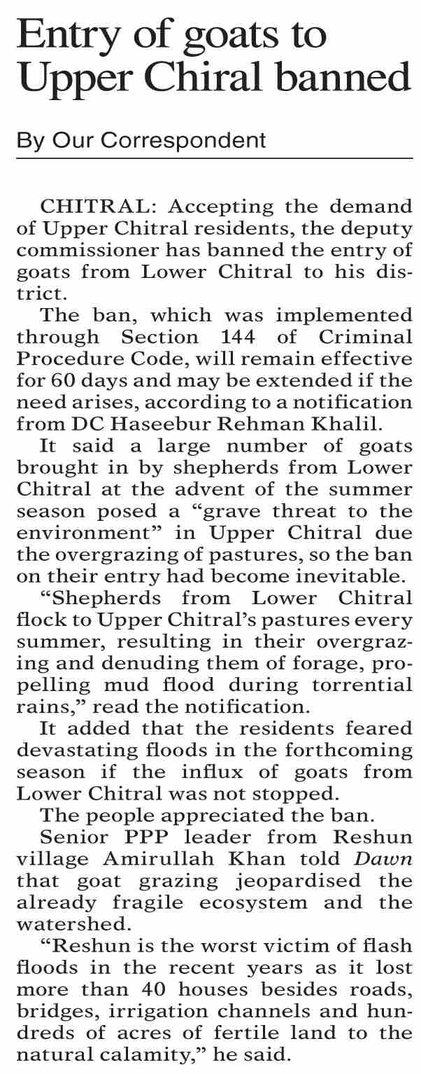 Dawn-ePaper | May 26, 2025 | Entry of goats to Upper Chiral banned
