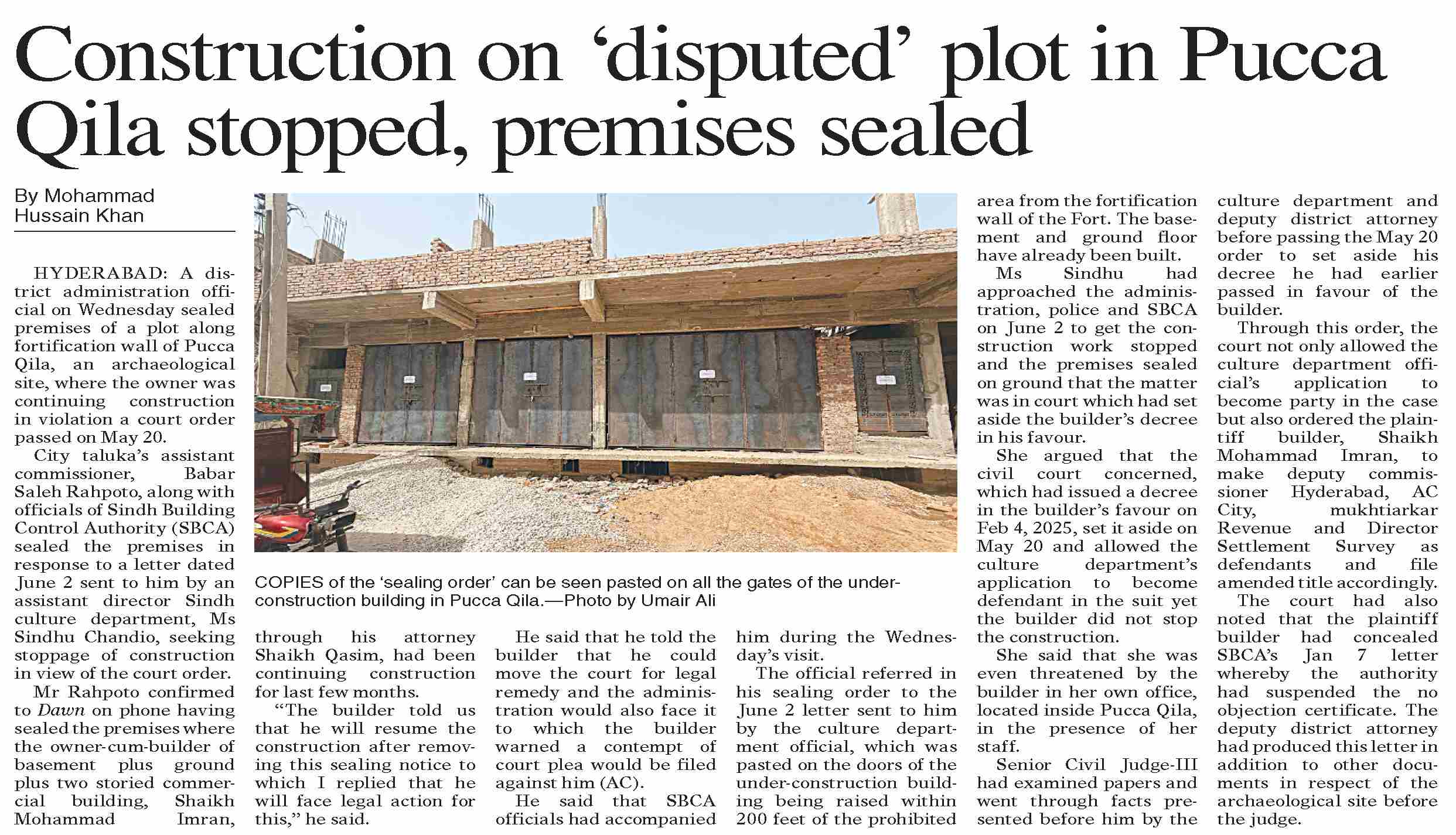 Dawn-ePaper | Jun 05, 2025 | Construction on `disputed` plot in Pucca ...