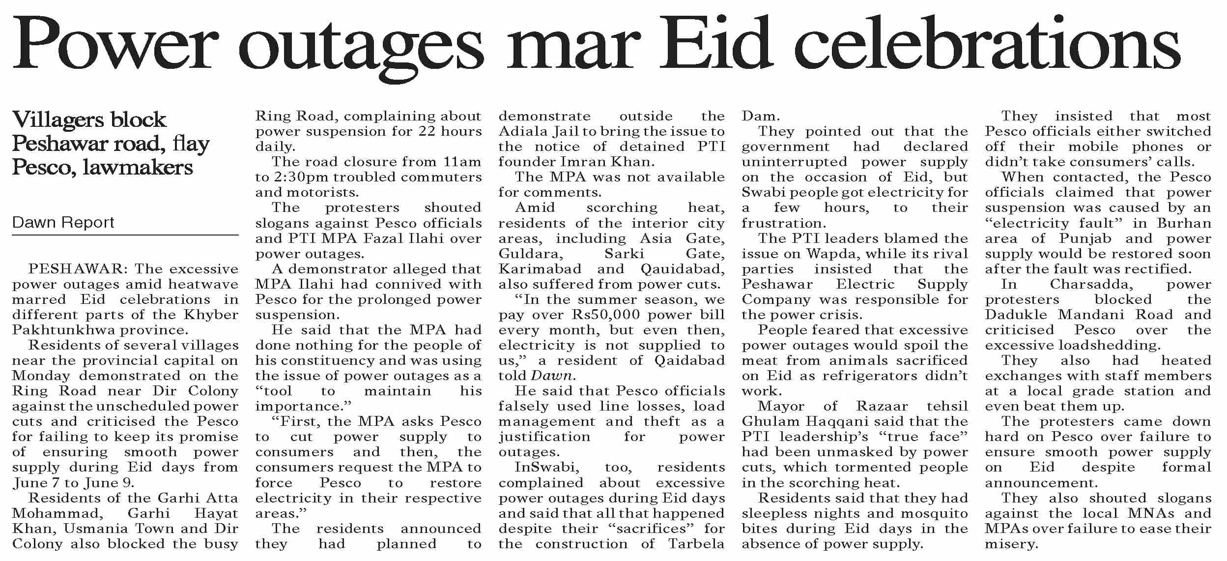 Dawn-ePaper | Jun 10, 2025 | Power outages mar Eid celebrations