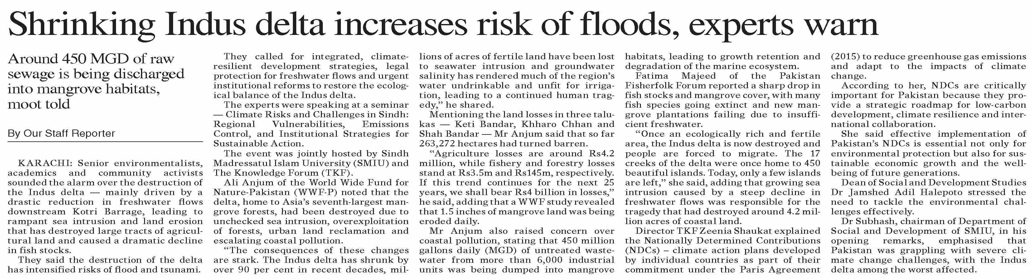 Dawn-ePaper | Jun 12, 2025 | Shrinking Indus delta increases risk of ...