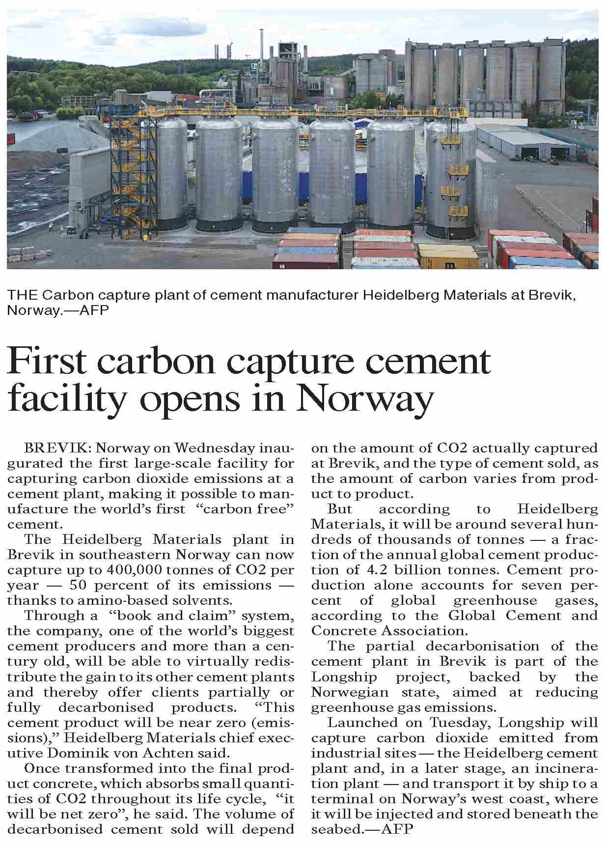 Dawn-ePaper | Jun 19, 2025 | First carbon capture cement facility opens ...