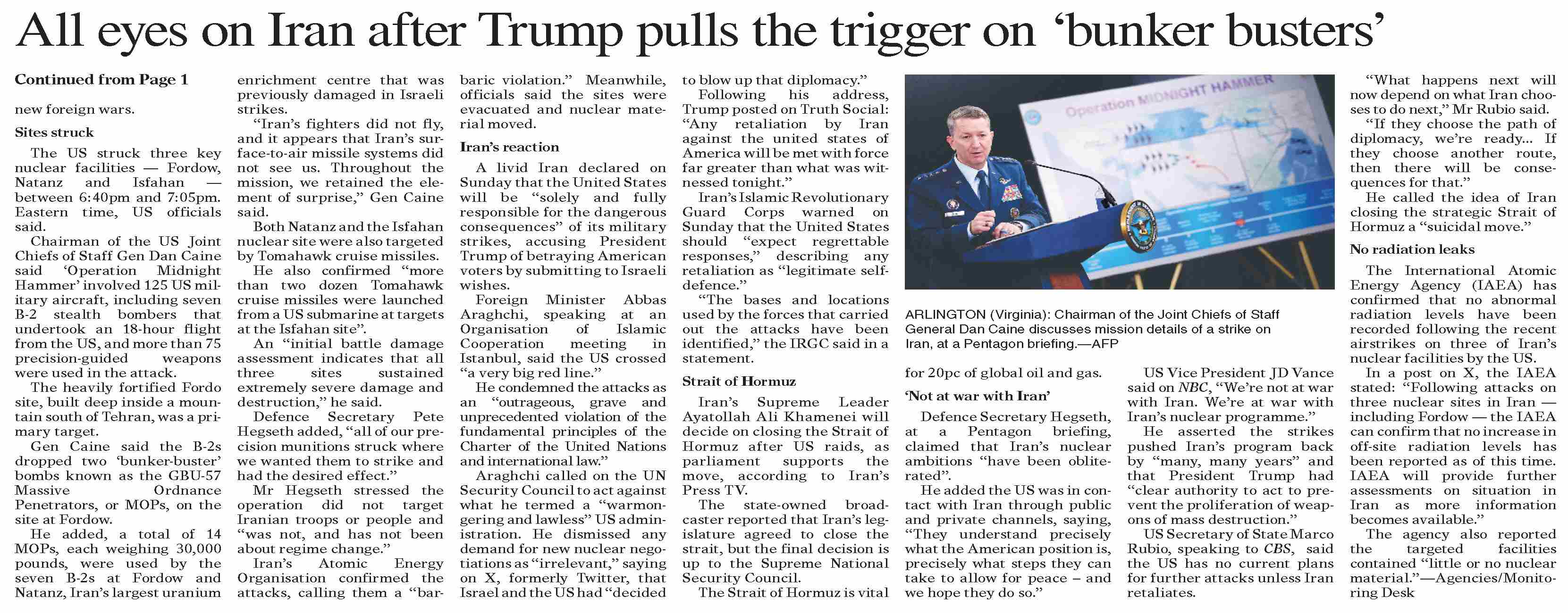 Dawn-ePaper | Jun 23, 2025 | All eyes on Iran after Trump pulls the ...