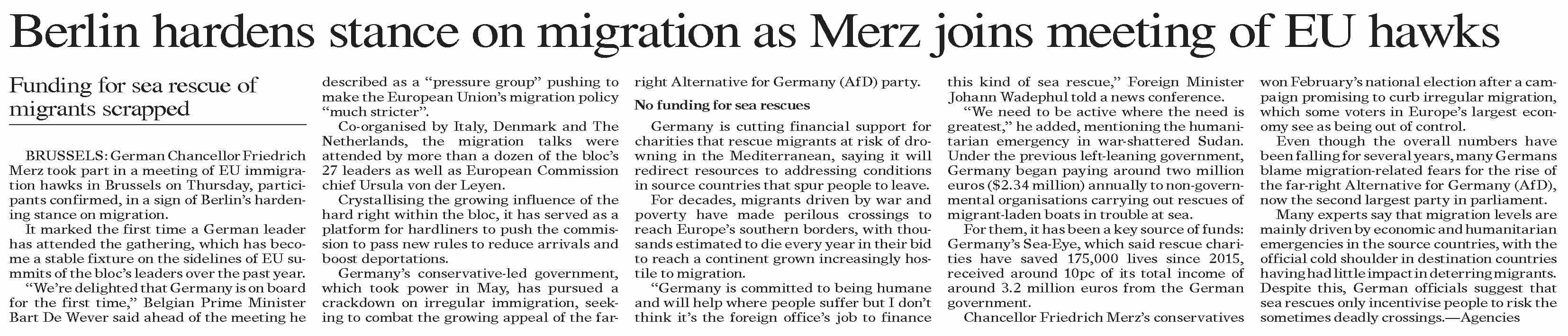 Dawn-ePaper | Jun 27, 2025 | Berlin hardens stance on migration as Merz ...