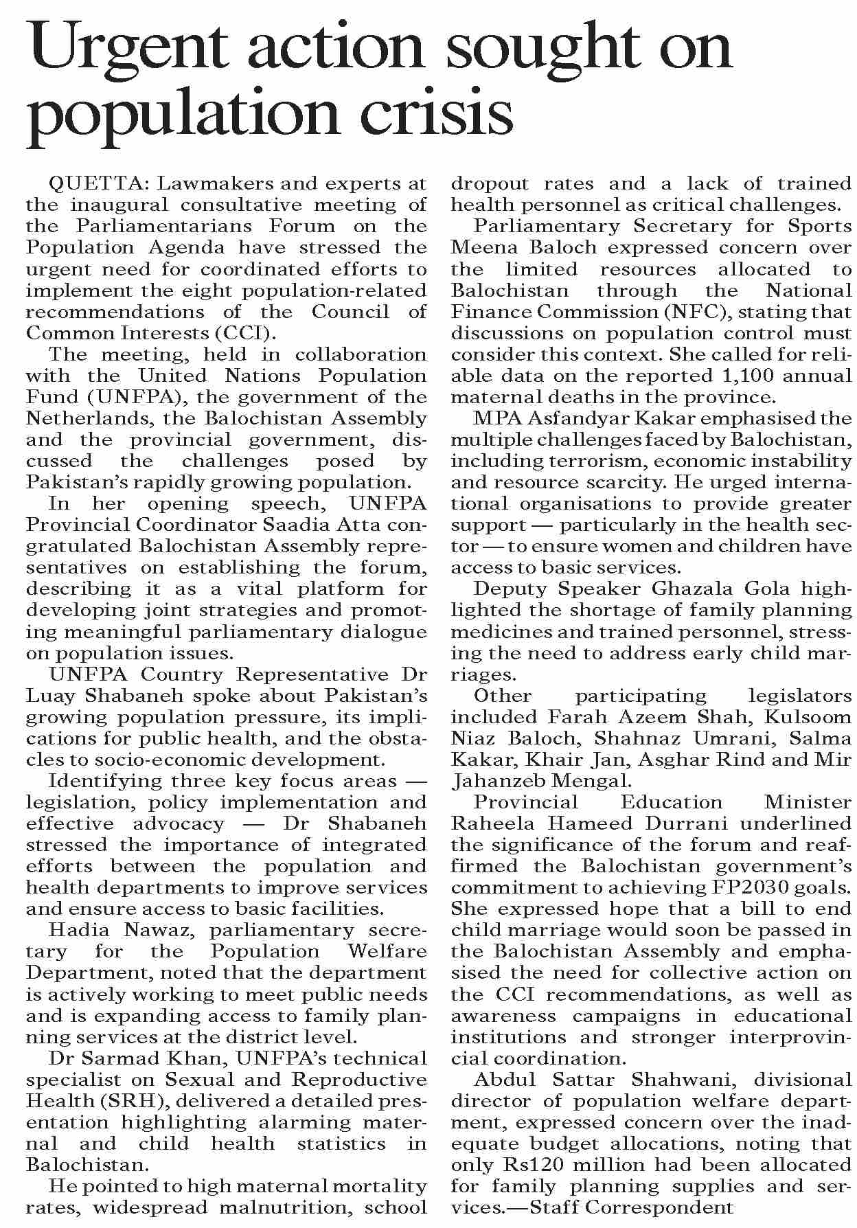 Dawn-ePaper | Jul 03, 2025 | Urgent action sought on population crisis