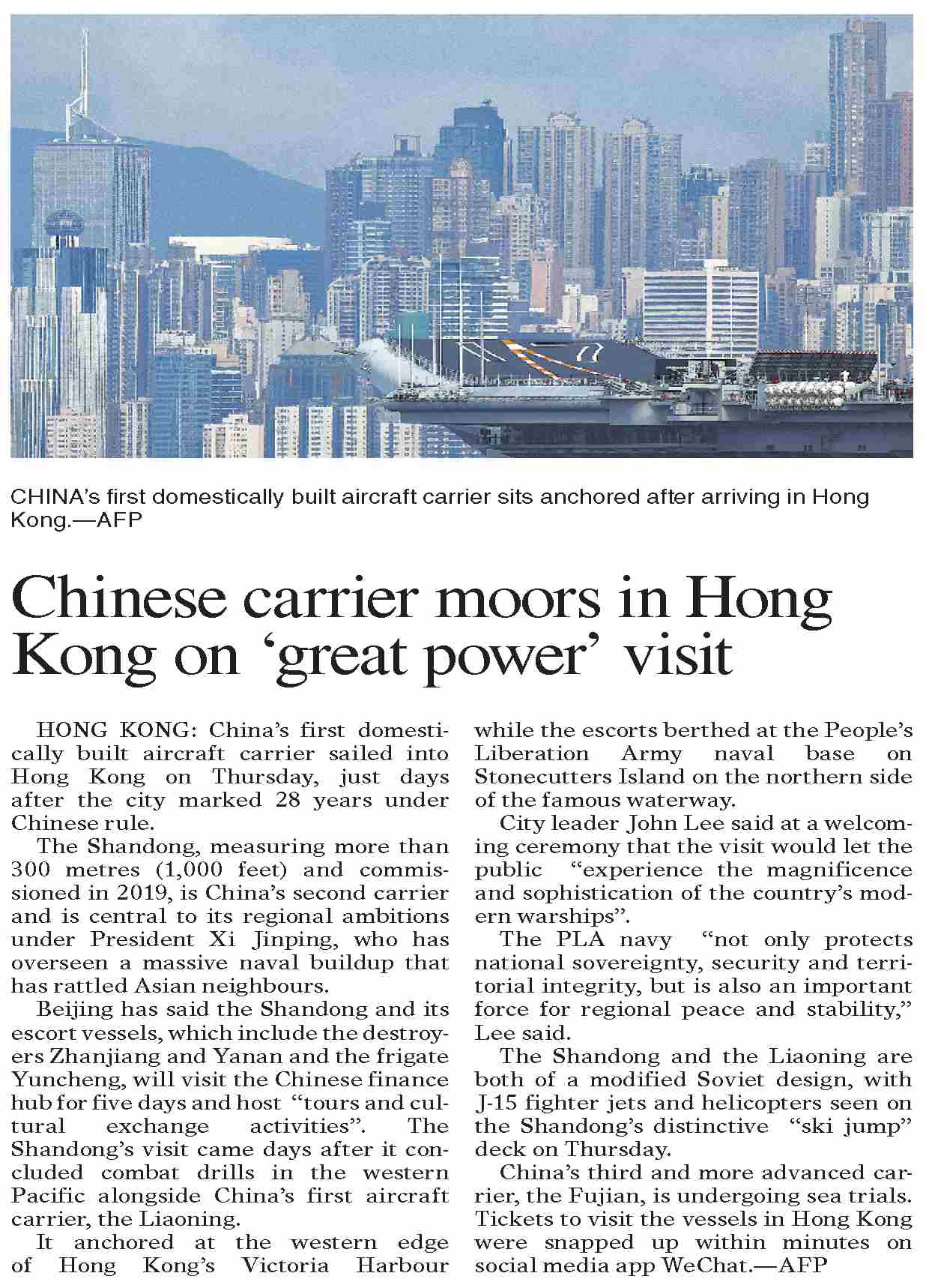 Dawn-ePaper | Jul 04, 2025 | Chinese carrier moors in Hong Kong on ...