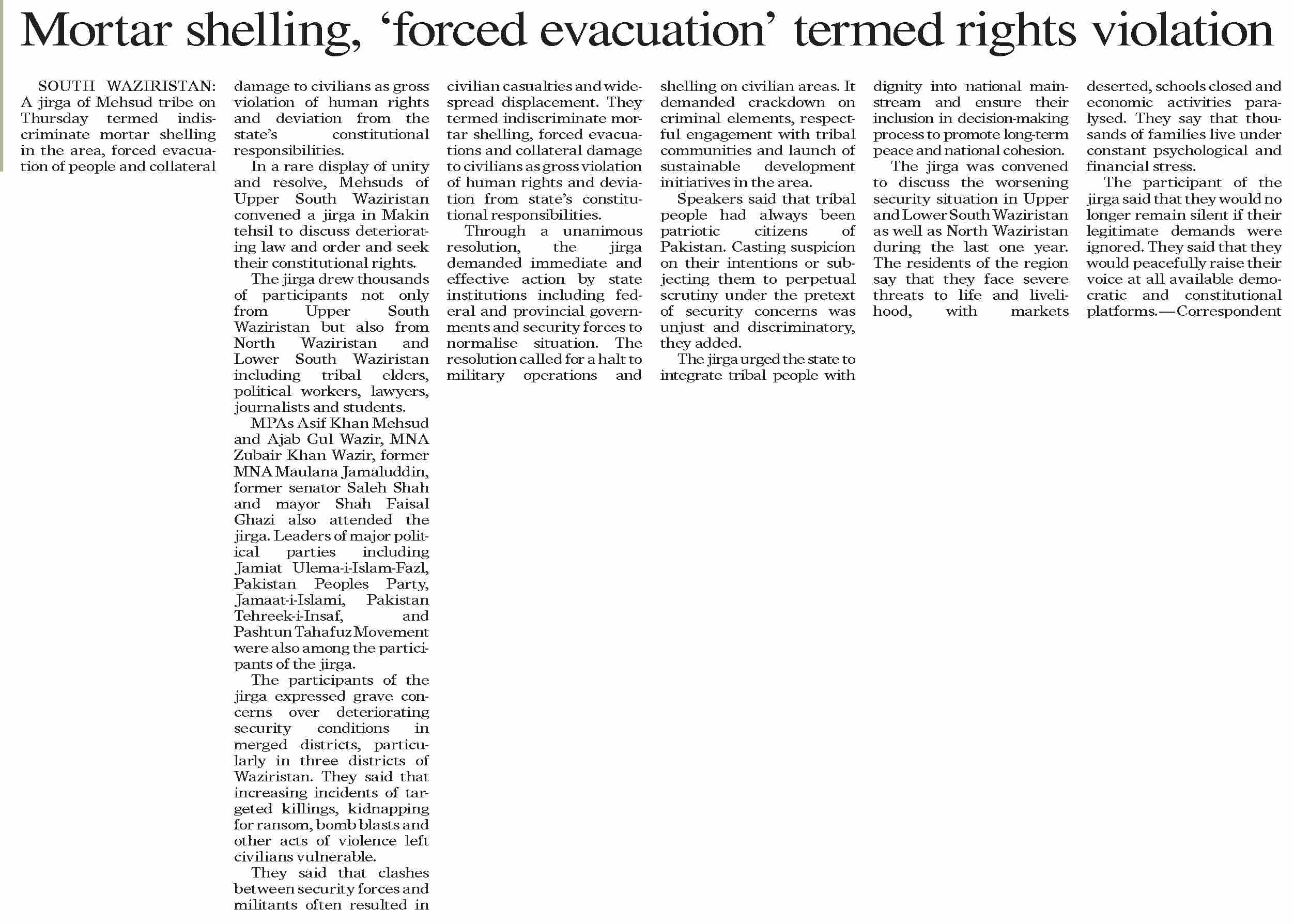 Dawn-ePaper | Jul 11, 2025 | Mortar shelling, `forced evacuation ...