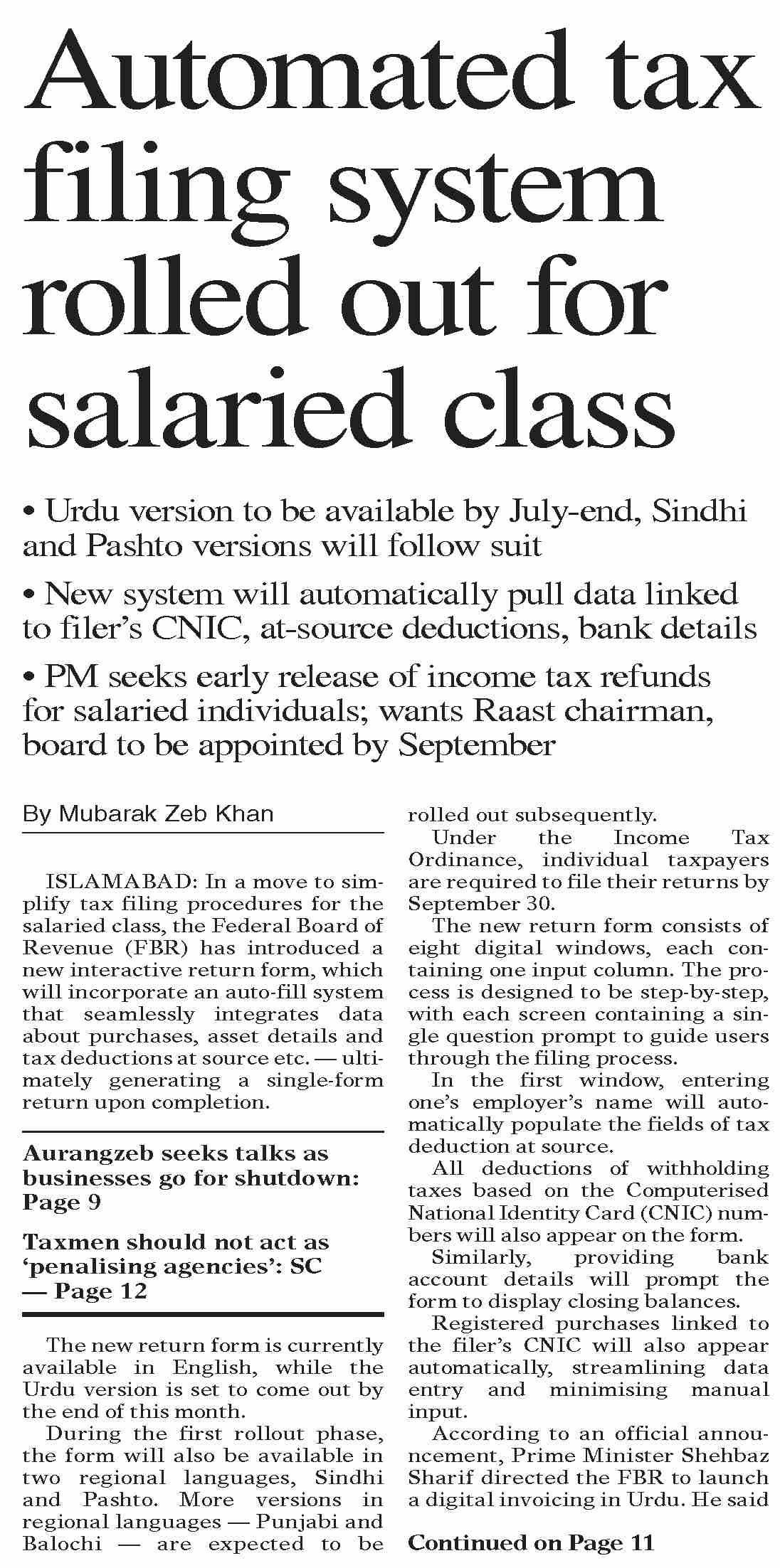 Dawn-ePaper | Jul 15, 2025 | Automated tax filing system rolled out for ...