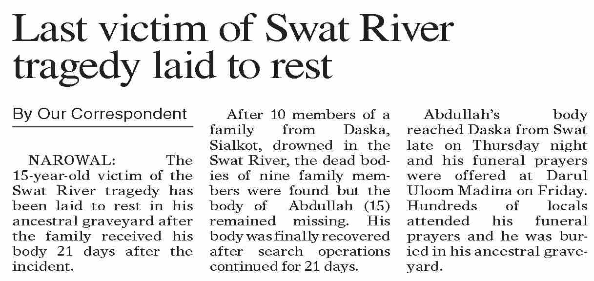Dawn-ePaper | Jul 19, 2025 | Last victim of Swat River tragedy laid to rest