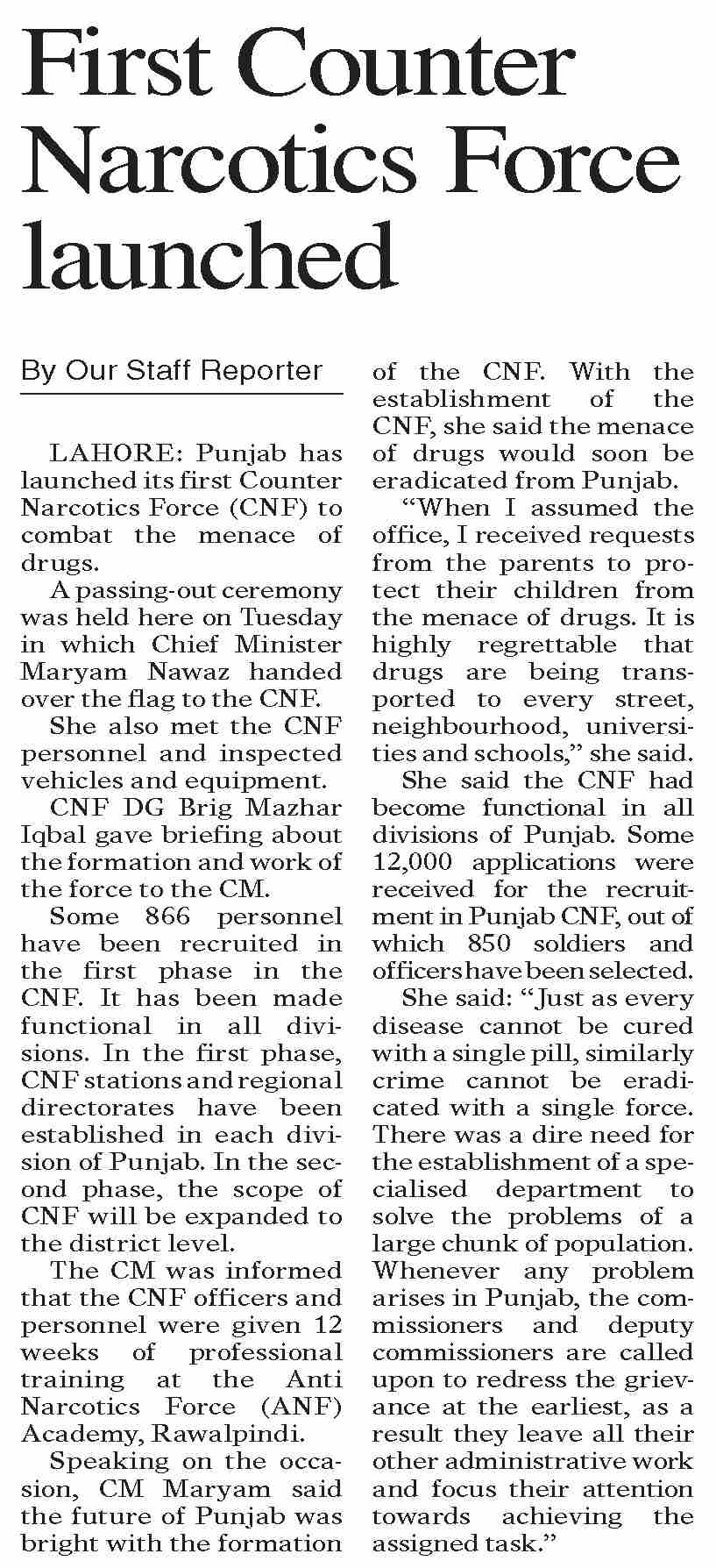 Dawn-ePaper | Jul 23, 2025 | First Counter Narcotics Force launched