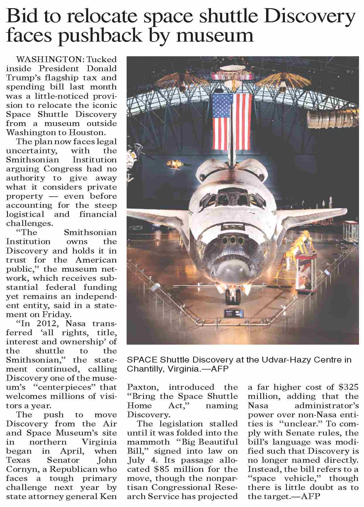 Dawn-ePaper | Aug 03, 2025 | Bid to relocate space shuttle Discovery ...