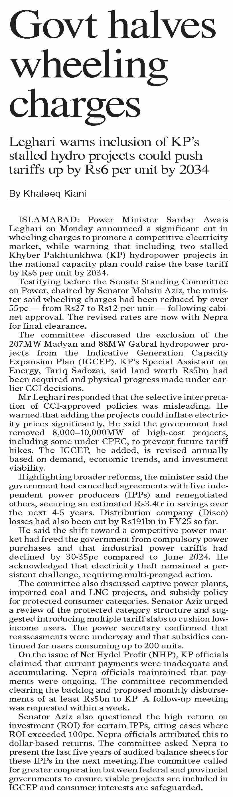 Dawn-ePaper | Aug 12, 2025 | Govt halves wheeling charges