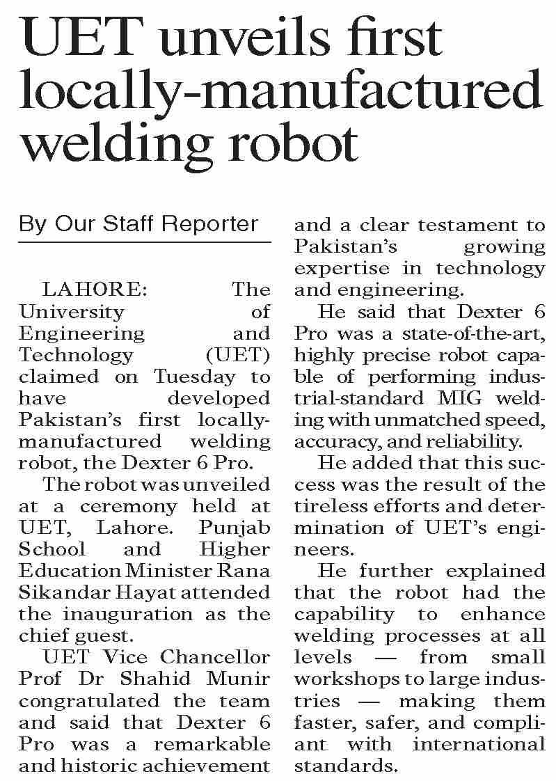 Dawn-ePaper | Aug 14, 2025 | UET unveils first locally-manufactured ...