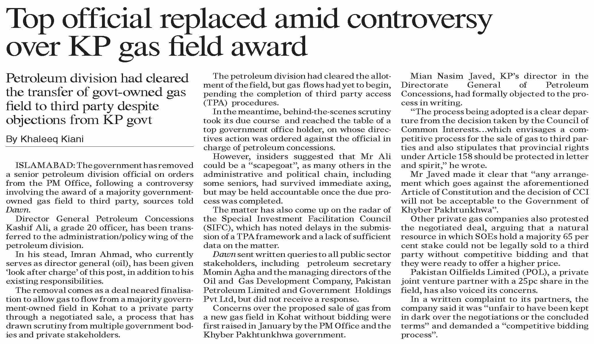 Dawn-ePaper | Aug 25, 2025 | Top official replaced amid controversy ...