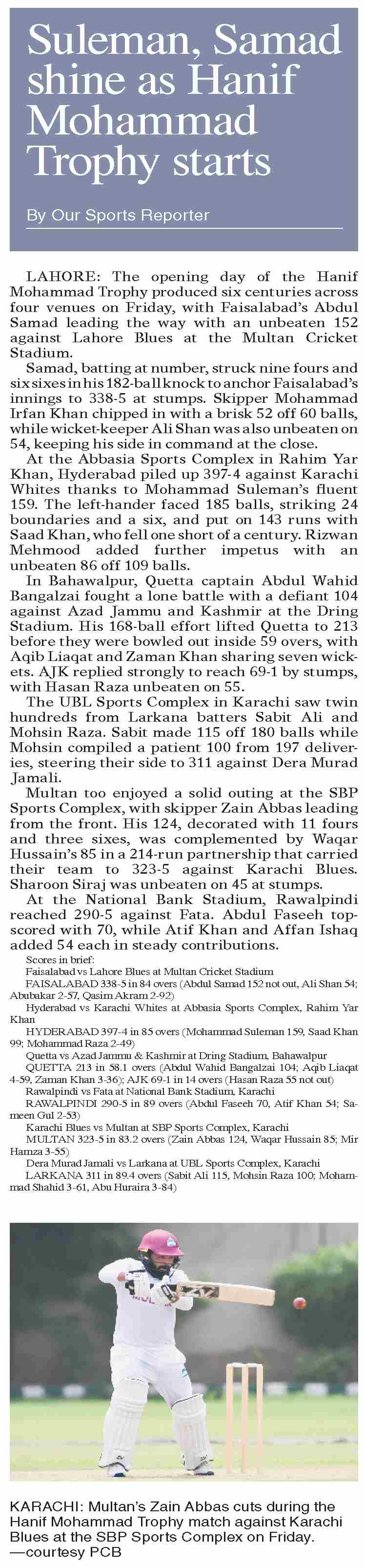 Dawn-ePaper | Aug 30, 2025 | Suleman, Samad shine as Hanif Mohammad ...