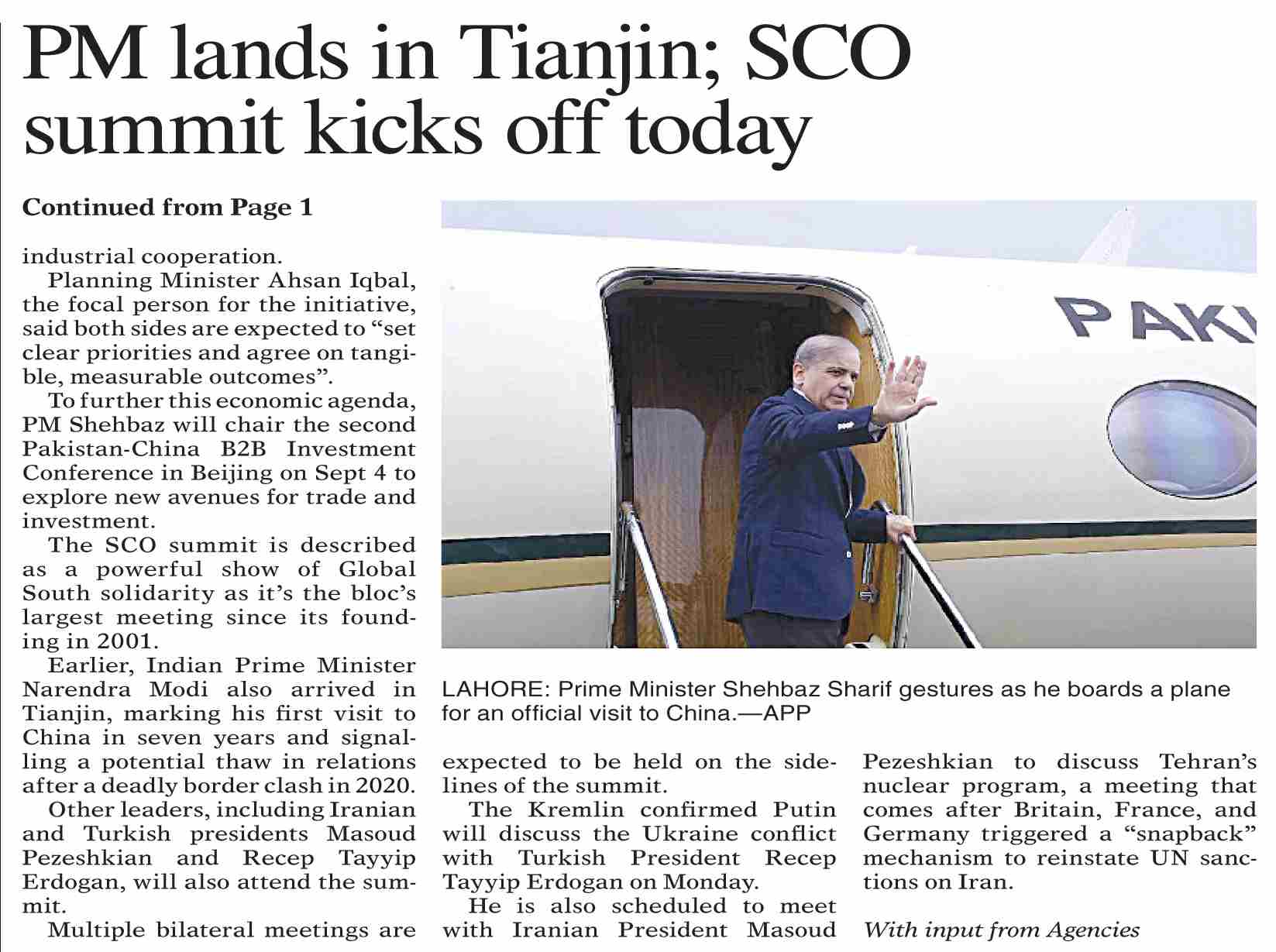 Dawn-ePaper | Aug 31, 2025 | PM lands in Tianjin; SCO summit kicks off ...