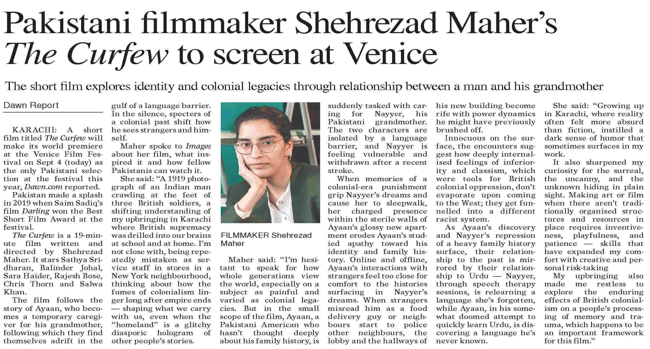 Dawn-ePaper | Sep 04, 2025 | Pakistani filmmaker Shehrezad Maher`s The ...