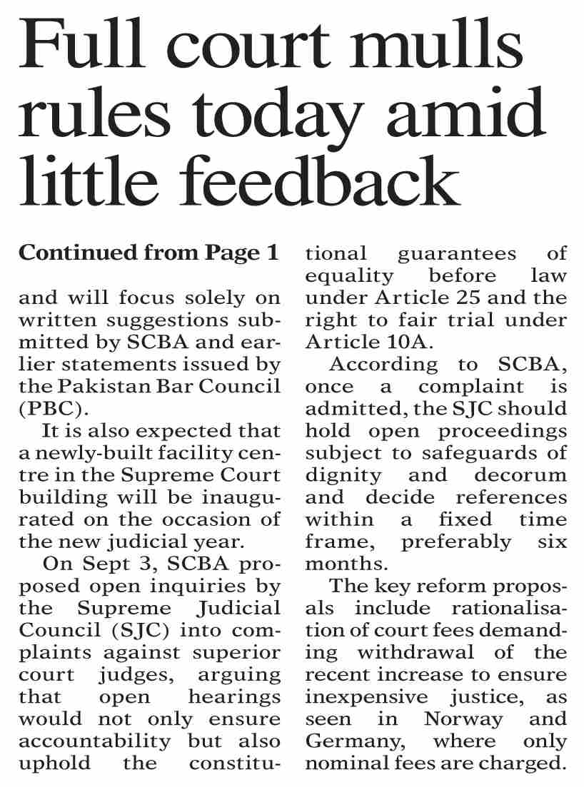 Dawn-ePaper | Sep 08, 2025 | Full court mulls rules today amid little ...