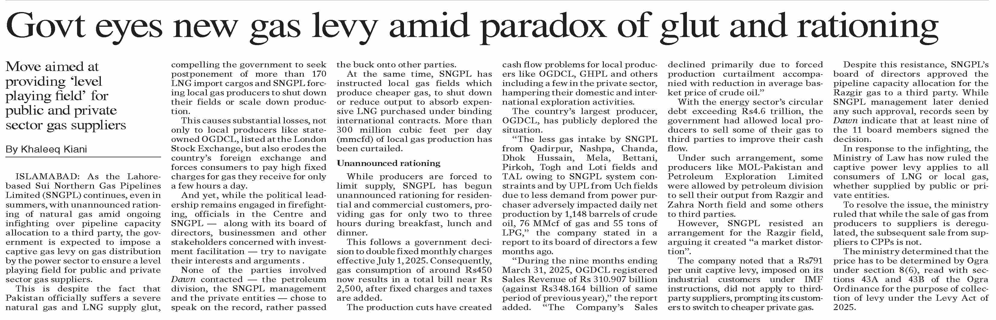 Dawn-ePaper | Sep 09, 2025 | Govt eyes new gas levy amid paradox of ...