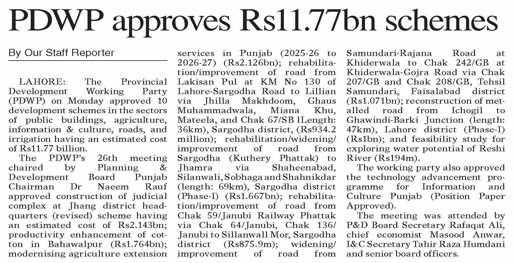 Dawn-ePaper | Sep 09, 2025 | PDWP approves Rs11.77bn schemes