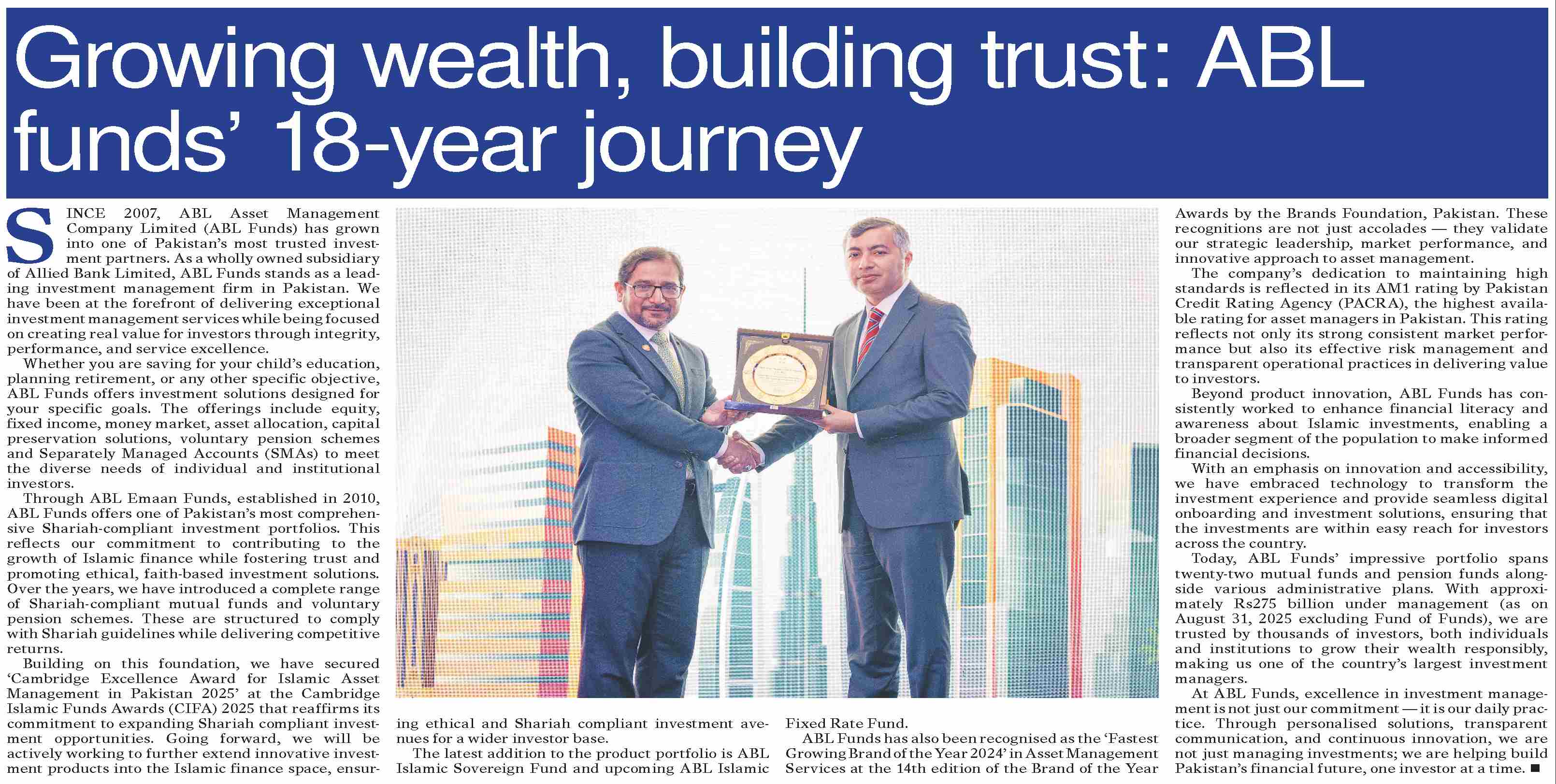 Dawn-ePaper | Sep 15, 2025 | Growing wealth, building trust: ABL funds ...