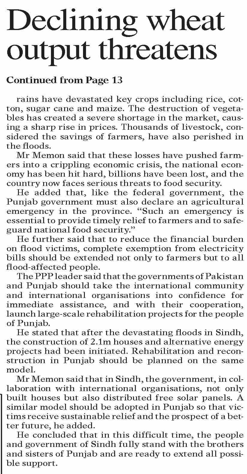 Dawn-ePaper | Sep 19, 2025 | Declining wheat output threatens food ...