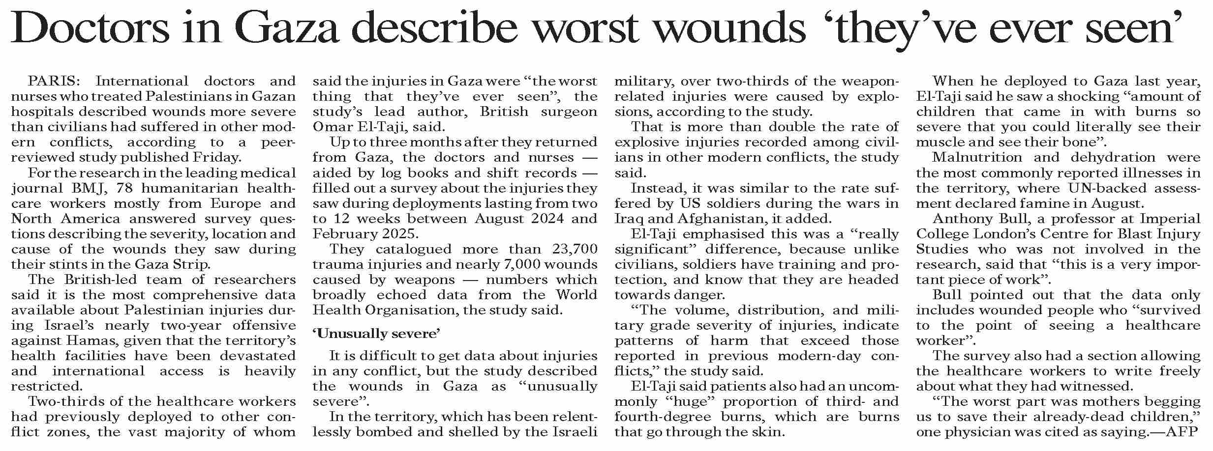 Dawn-ePaper | Sep 27, 2025 | Doctors in Gaza describe worst wounds ...