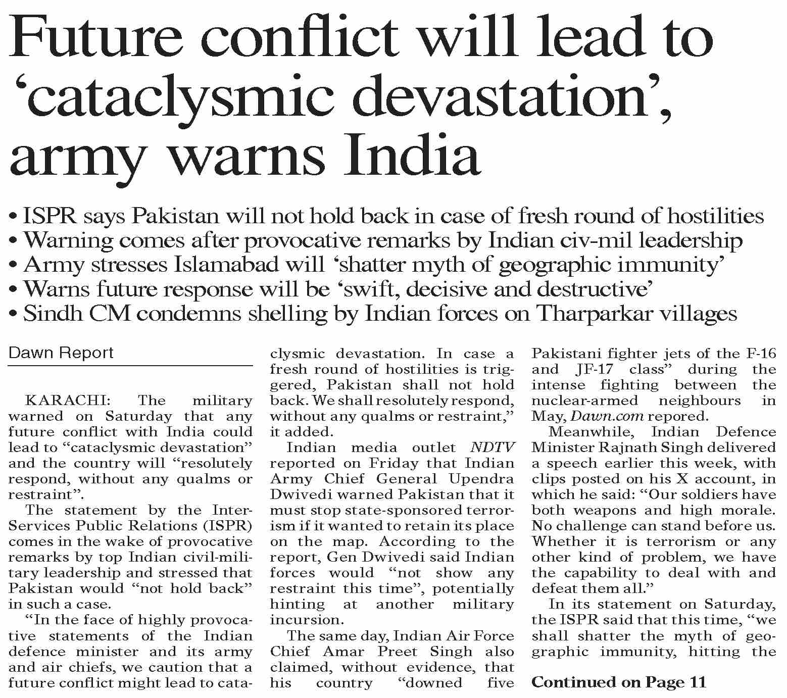 Dawn-ePaper | Oct 05, 2025 | Future conflict will lead to `cataclysmic ...