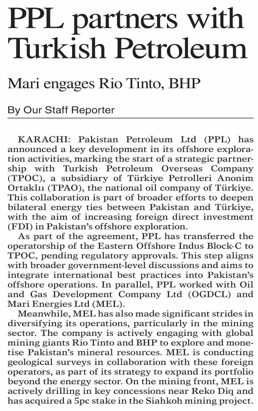 Dawn-ePaper | Oct 15, 2025 | PPL partners with Turkish Petroleum