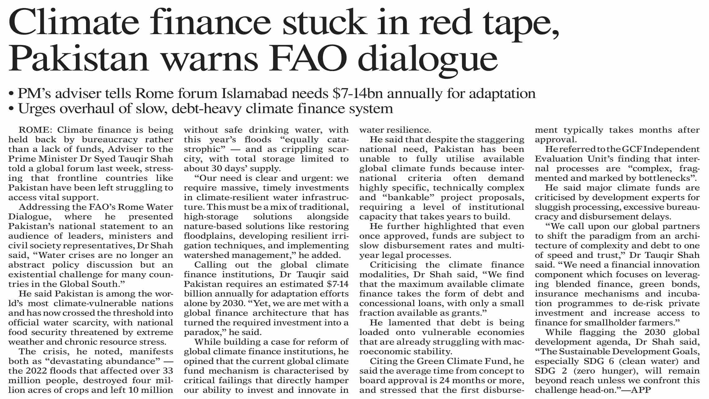 Dawn-ePaper | Oct 20, 2025 | Climate finance stuck in red tape ...