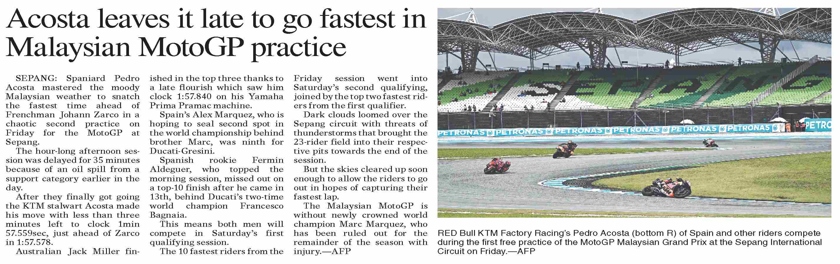 Dawn-ePaper | Oct 25, 2025 | Acosta leaves it late to go fastest in ...