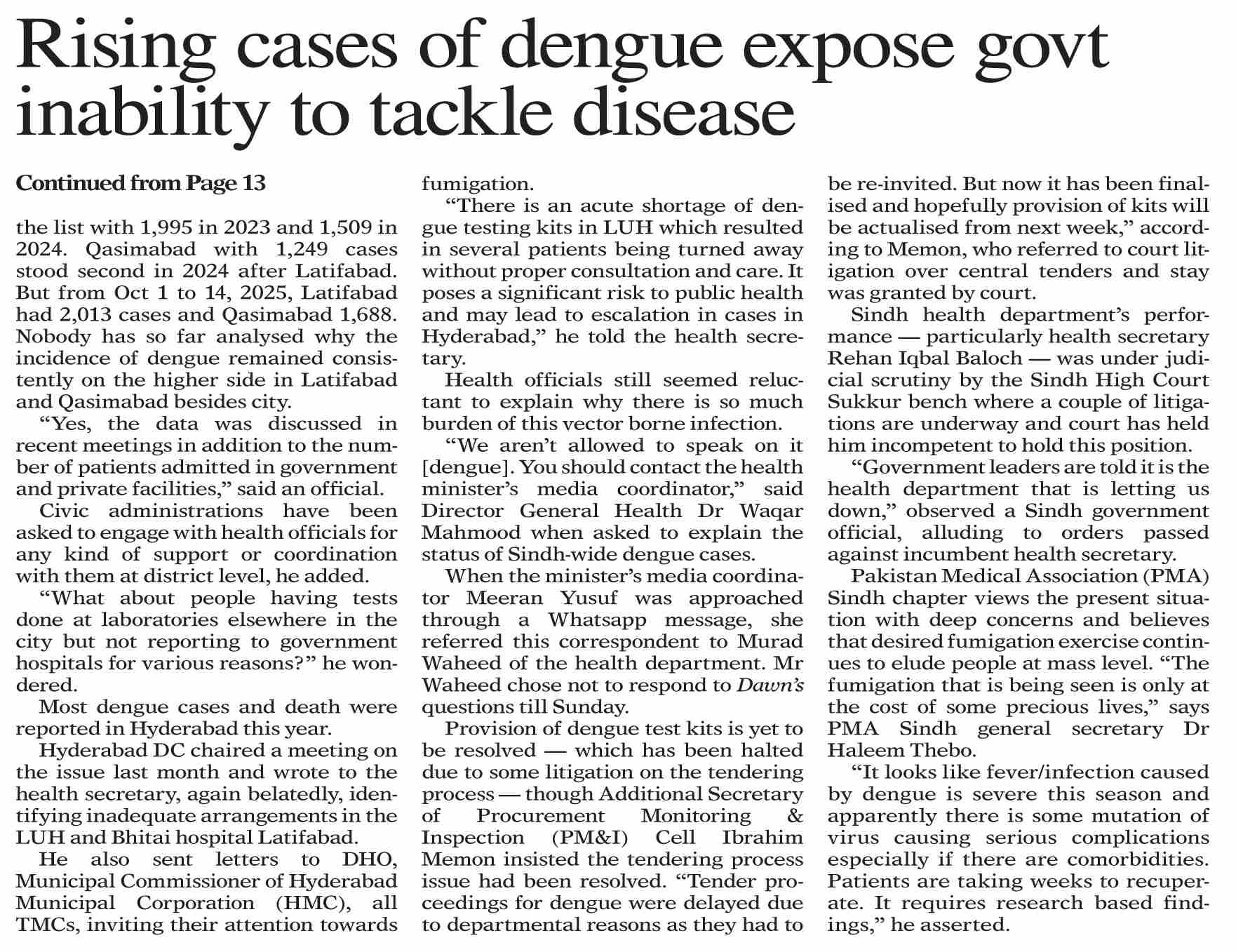 Dawn-ePaper | Nov 03, 2025 | Rising cases of dengue expose govt ...