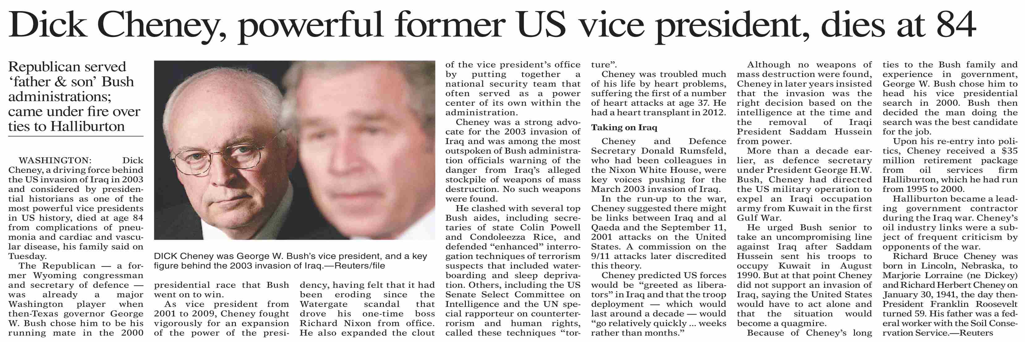 Dawn-ePaper | Nov 05, 2025 | Dick Cheney, powerful former US vice ...