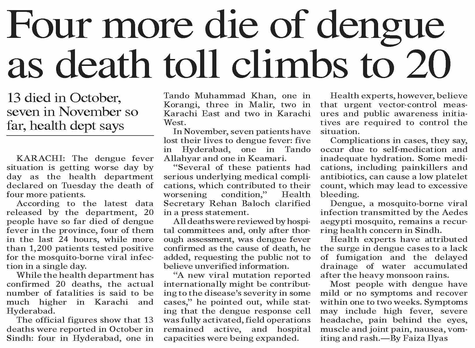 Dawn-ePaper | Nov 05, 2025 | Four more die of dengue as death toll ...
