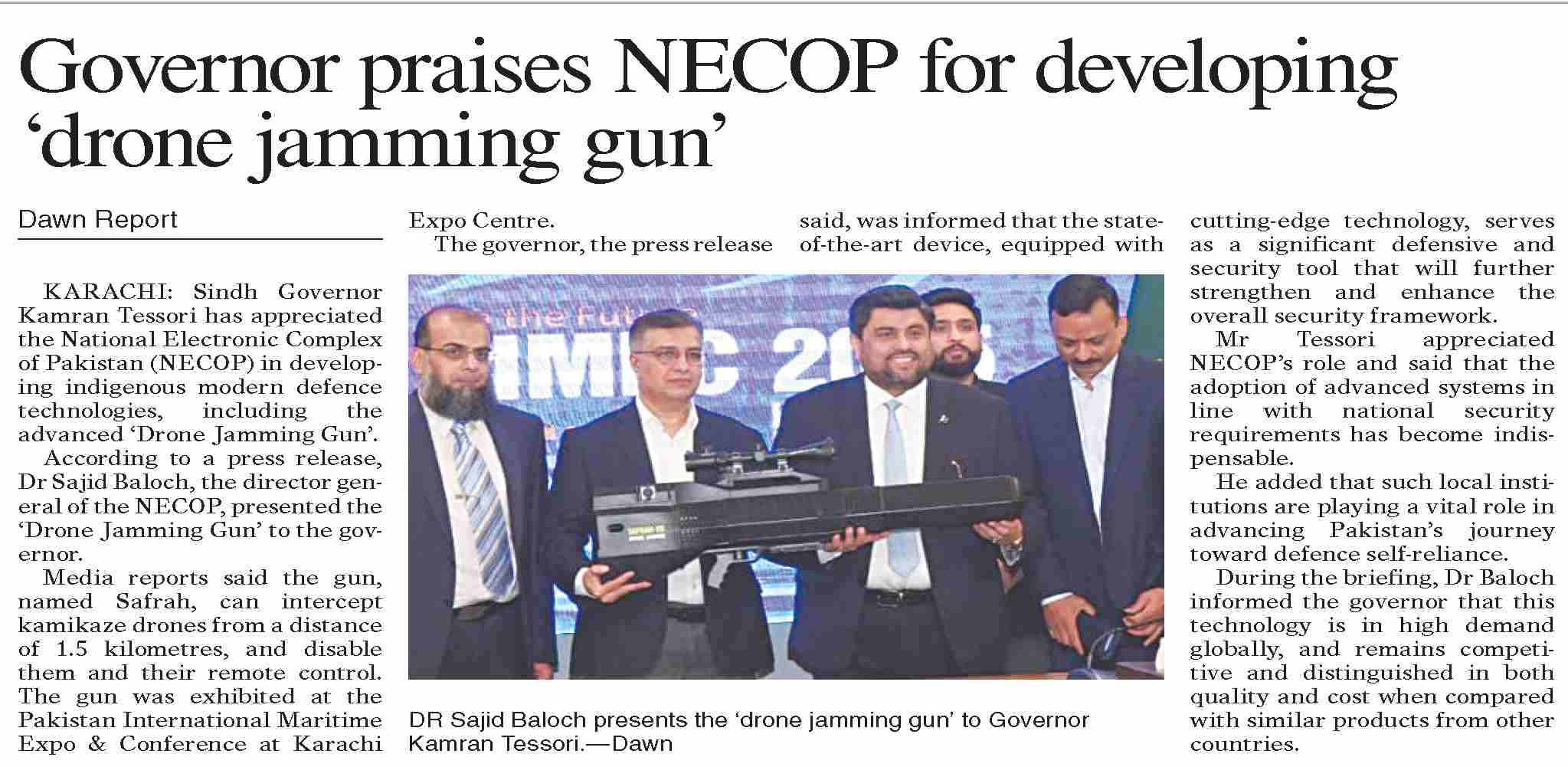 Dawn-ePaper | Nov 07, 2025 | Governor praises NECOP for developing ...