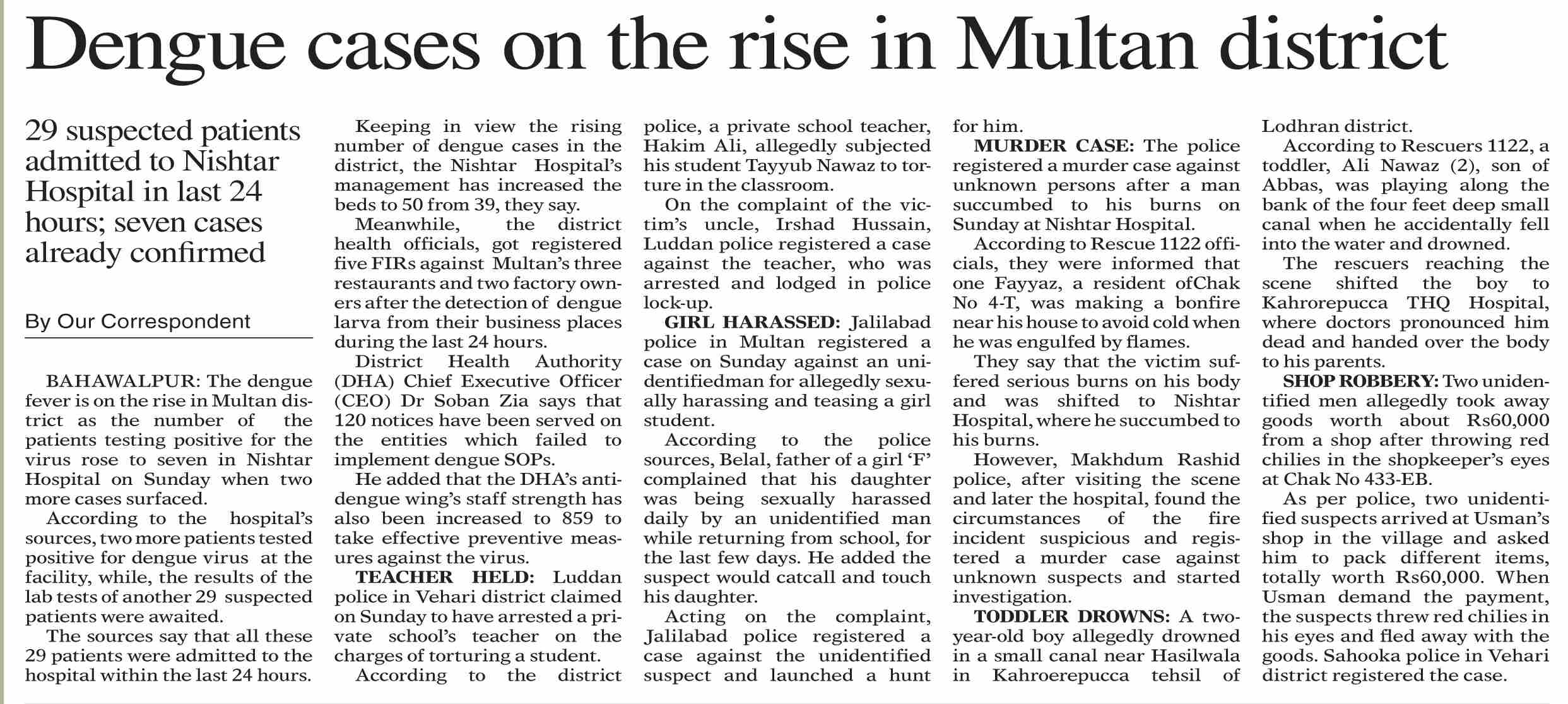 Dawn-ePaper | Nov 10, 2025 | Dengue cases on the rise in Multan district