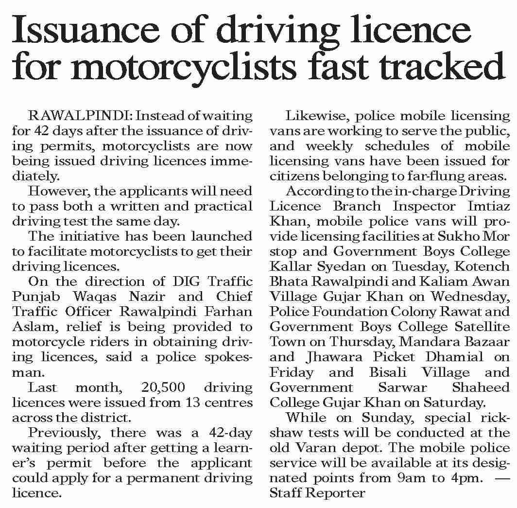Dawn-ePaper | Nov 11, 2025 | Issuance of driving licence for ...