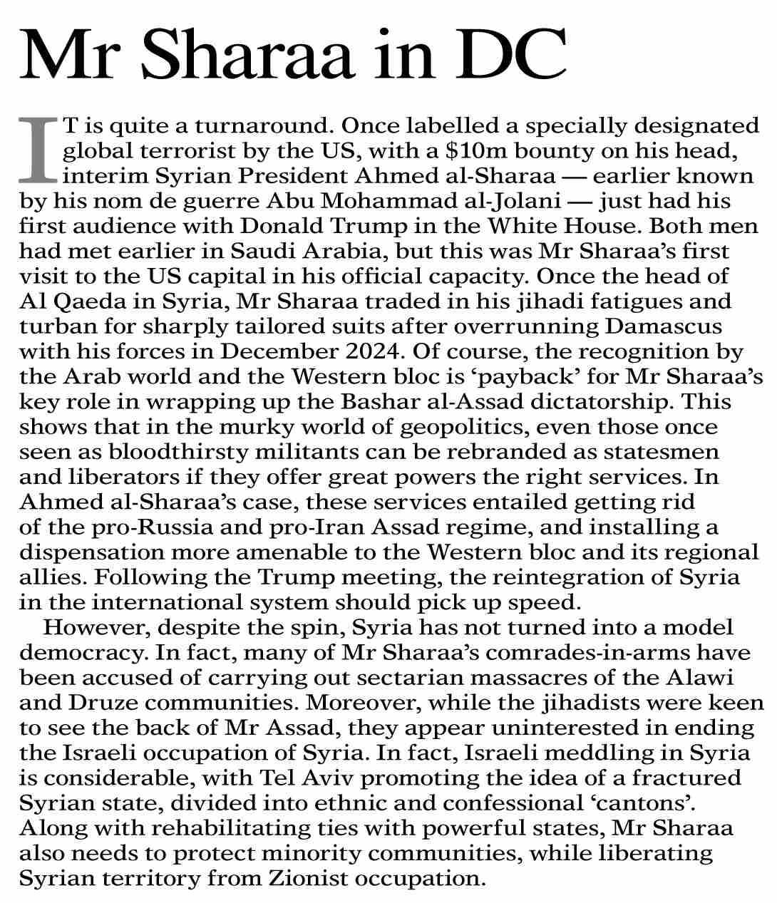 Dawn-ePaper | Nov 12, 2025 | Mr Sharaa in DC